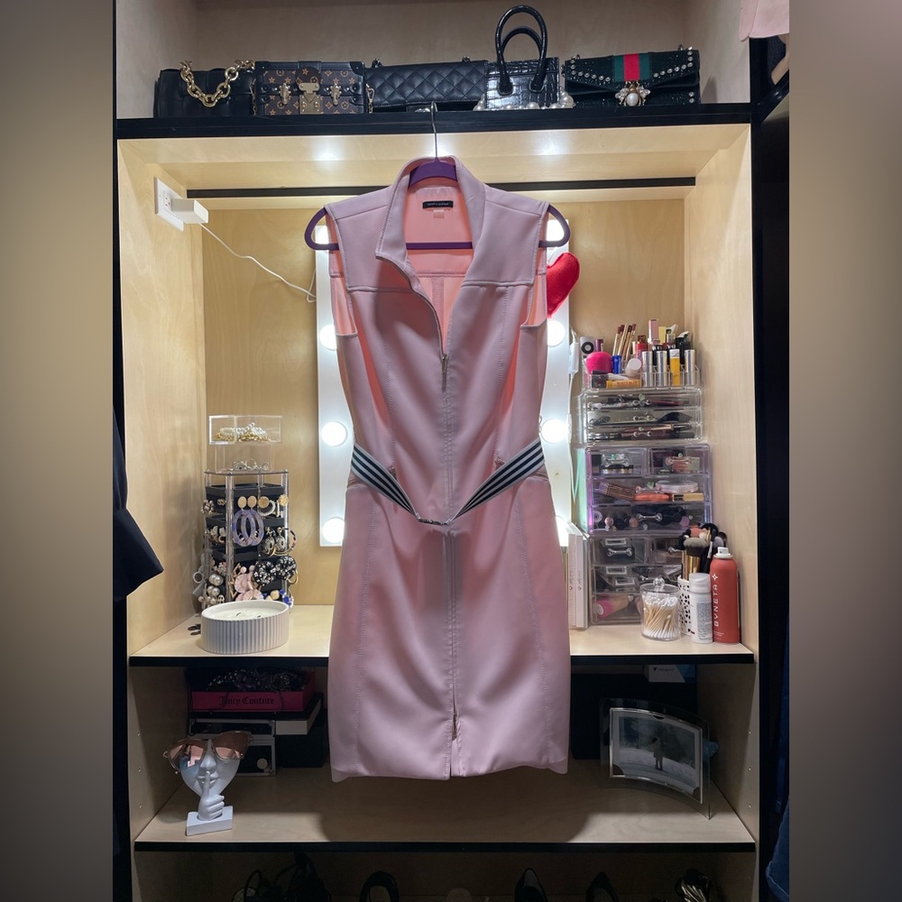 Figure Hugging Pink Dress With Belt - Gem